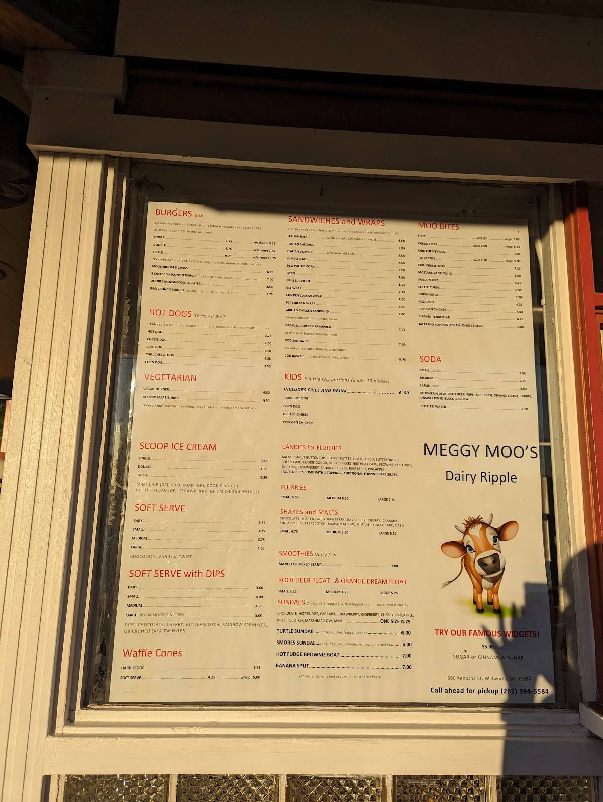 Menu at Meggy Moo's Dairy Ripple fast food, Walworth
