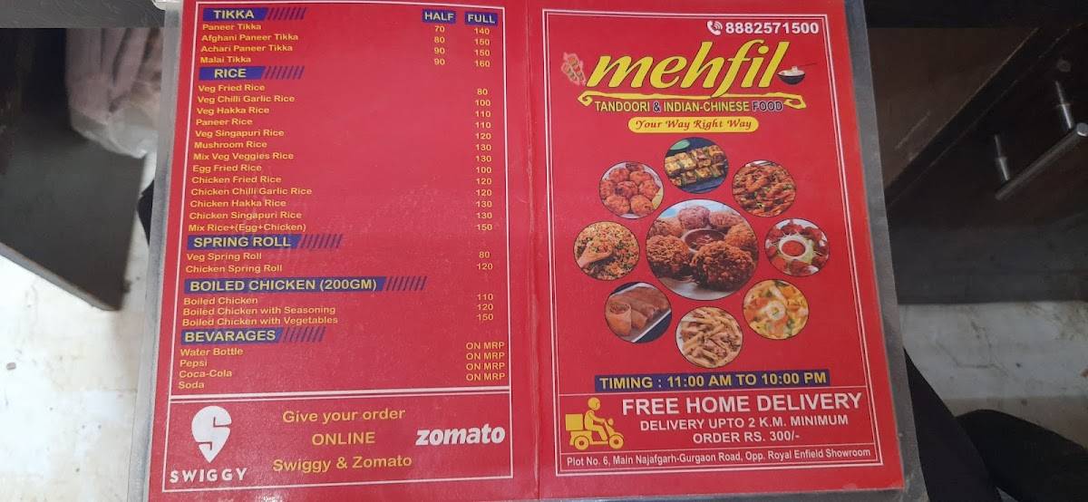 Menu at Mehfil Tandoori and Indian -Chinese food, Delhi