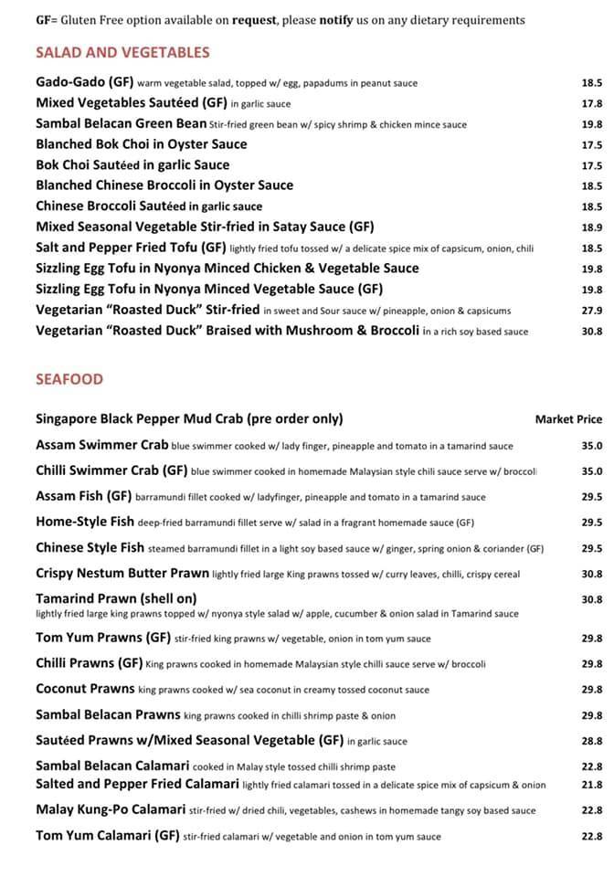 Menu at Mai Jia restaurant, South Yarra