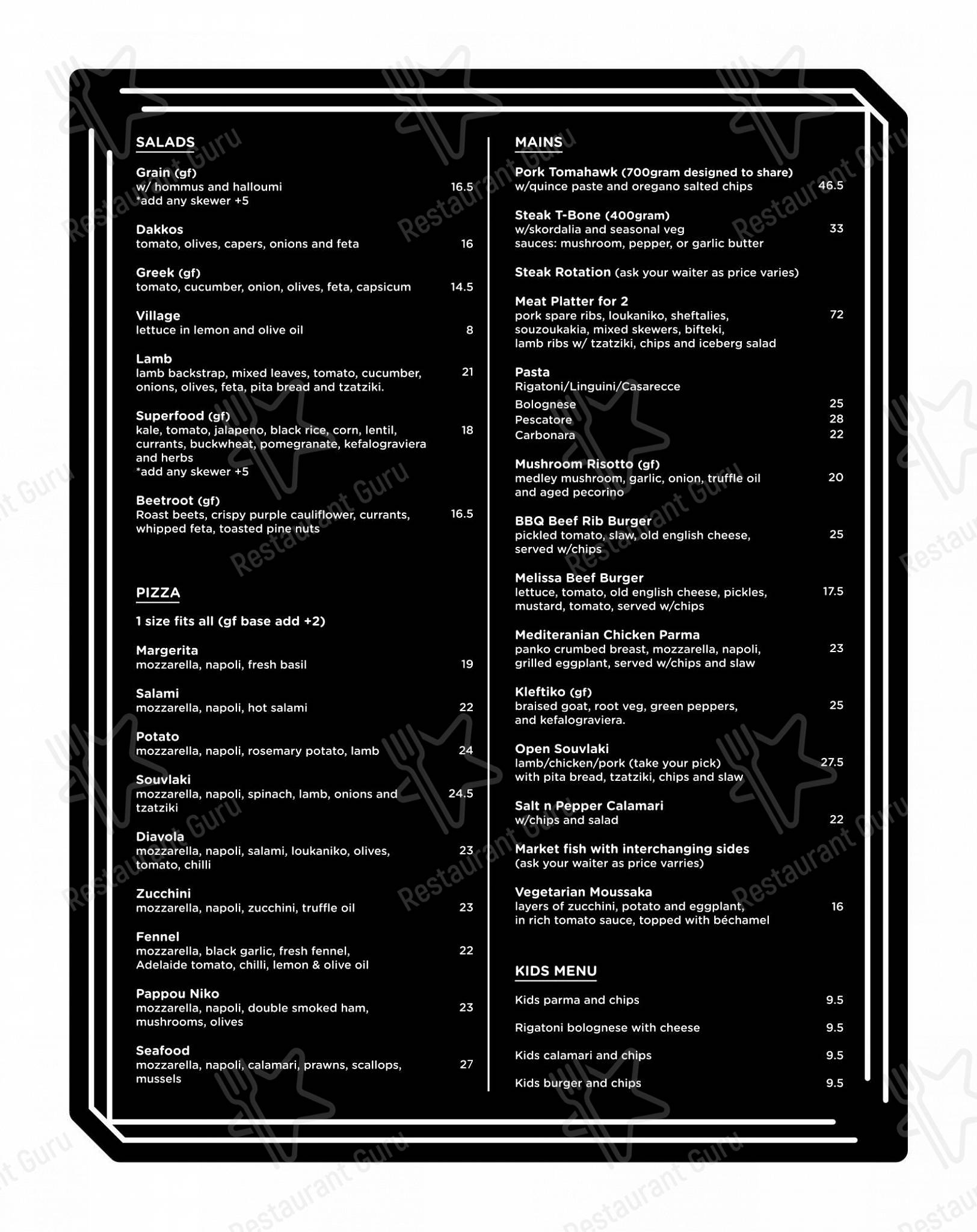 Menu at Melissa Cakes Cafe Bar., Templestowe