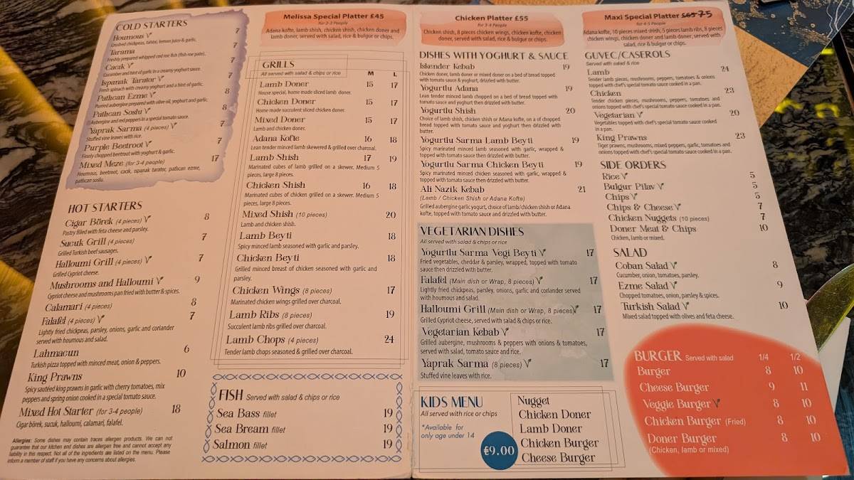 Menu at Melissa Restaurant (Edgware), Edgware