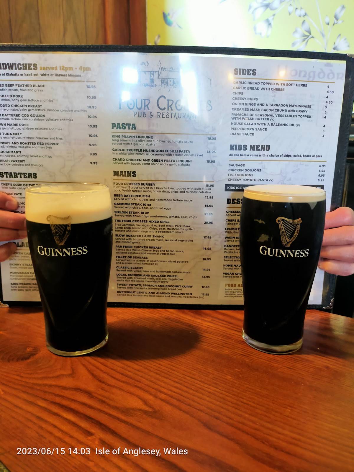 Menu at Four Crosses, Menai Bridge pub & bar, Menai Bridge, Four ...