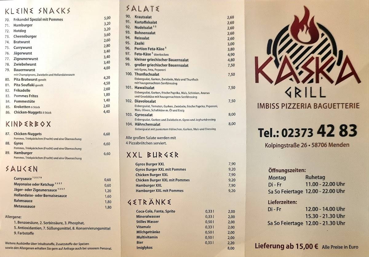 Speisekarte von Kaska Grill Menden pub & Bar, Menden (Sauerland)