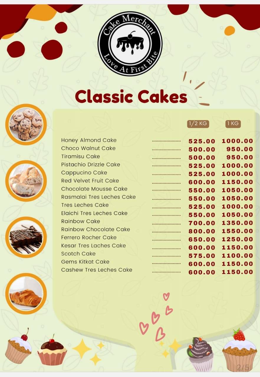 Menu at Cake merchant, Meoka, Sapphire Ninety