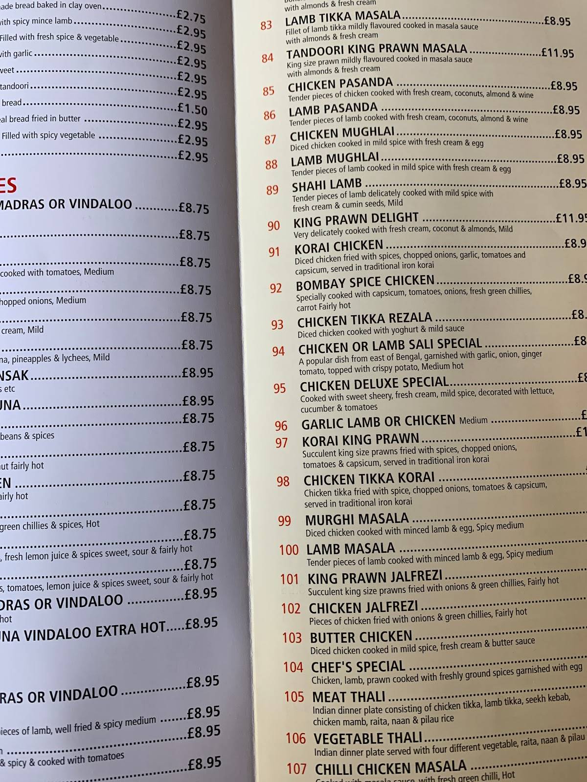 Menu at Meopham Tandoori restaurant, Gravesend