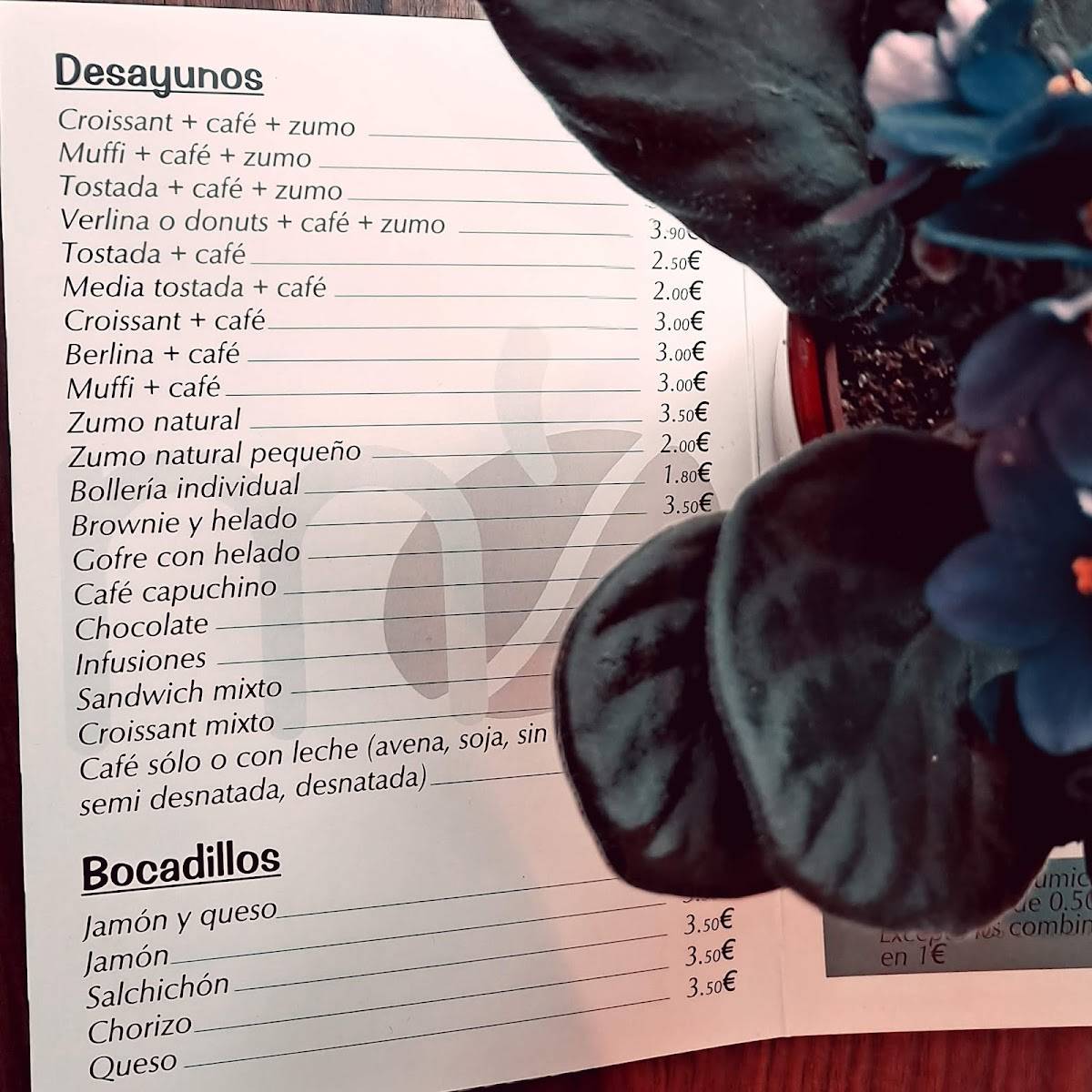 Carta de Mercedes Café Bar, Madrid, C. de Ríos Rosas