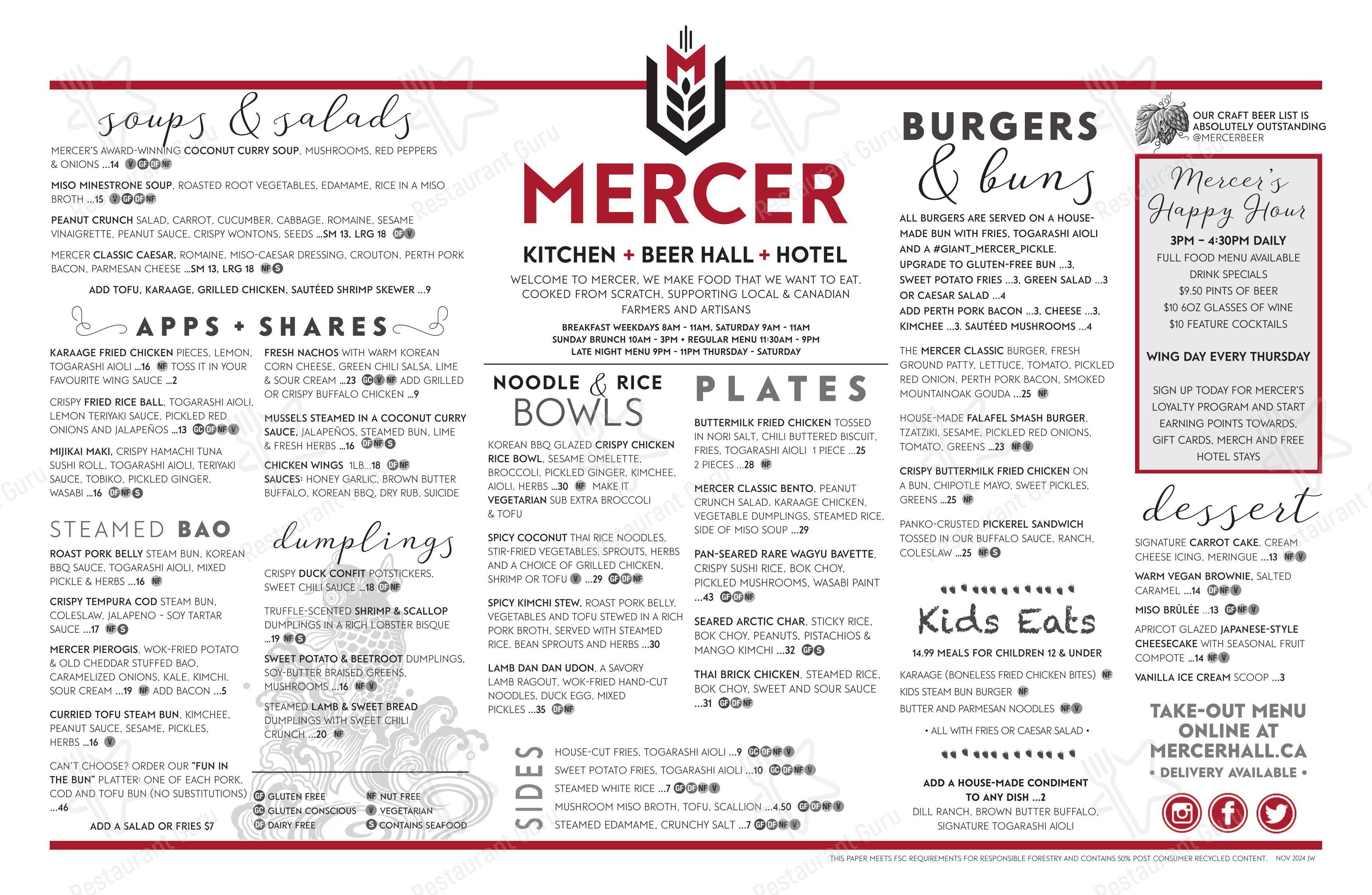 Menu at Mercer Kitchen Beer Hall pub & bar, Stratford