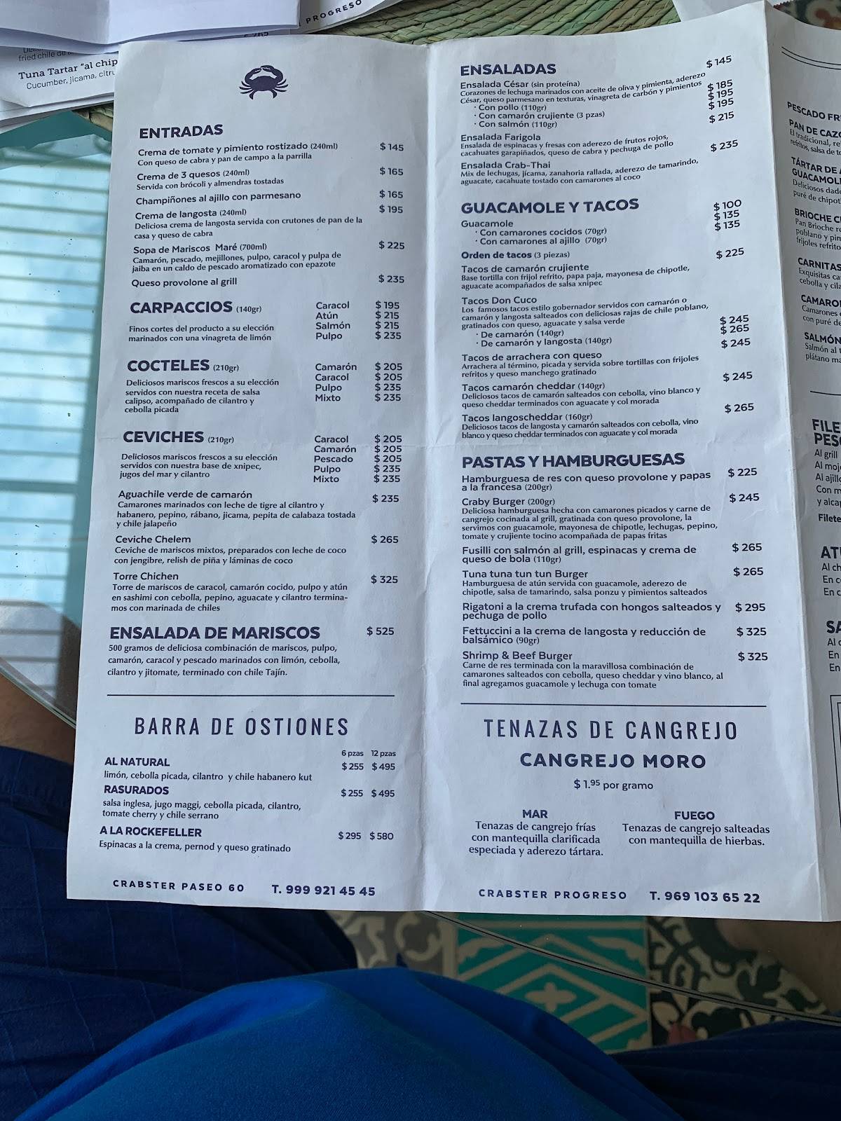 Carta del restaurante Crabster, Merida