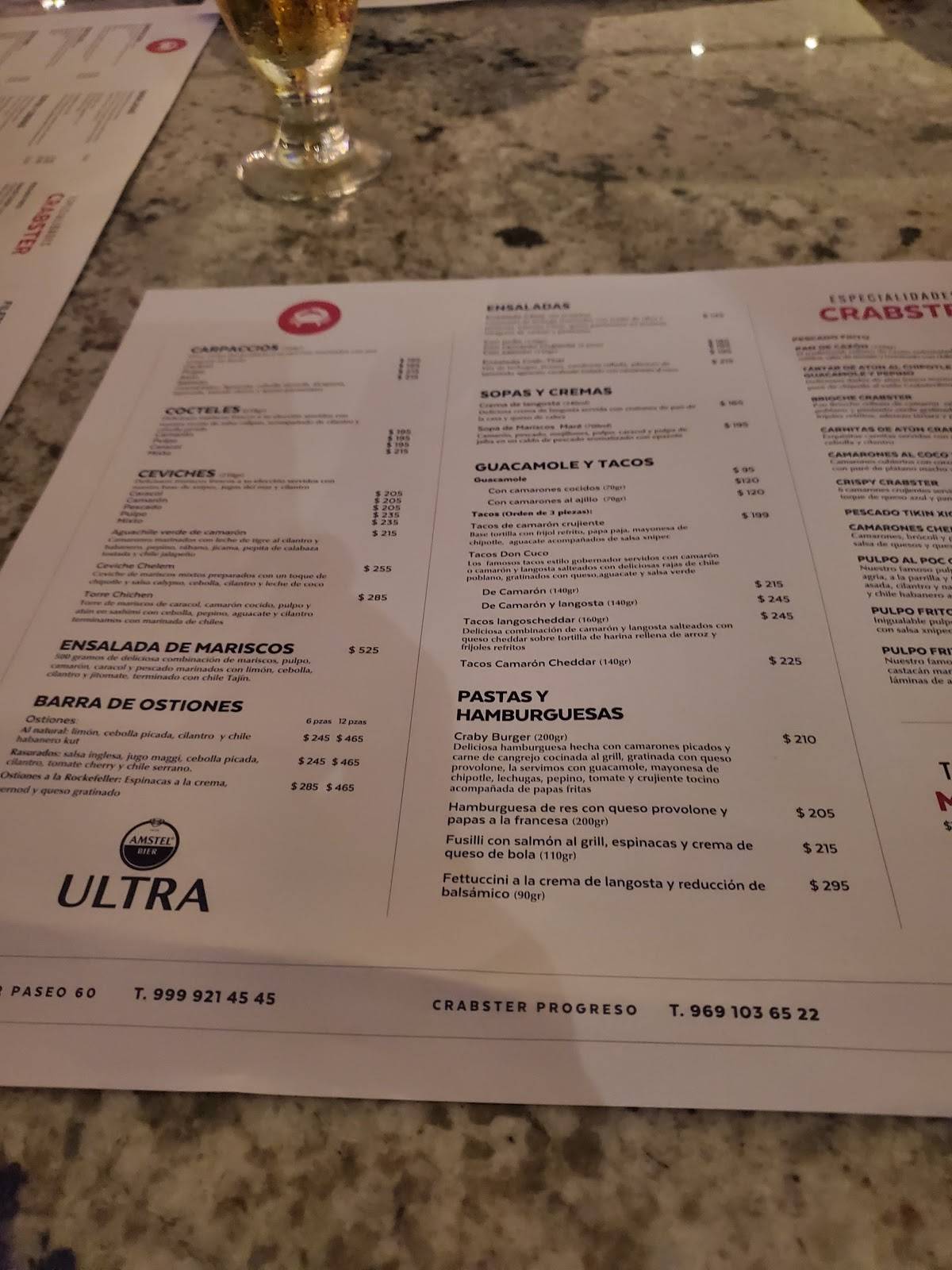 Carta del restaurante Crabster, Merida