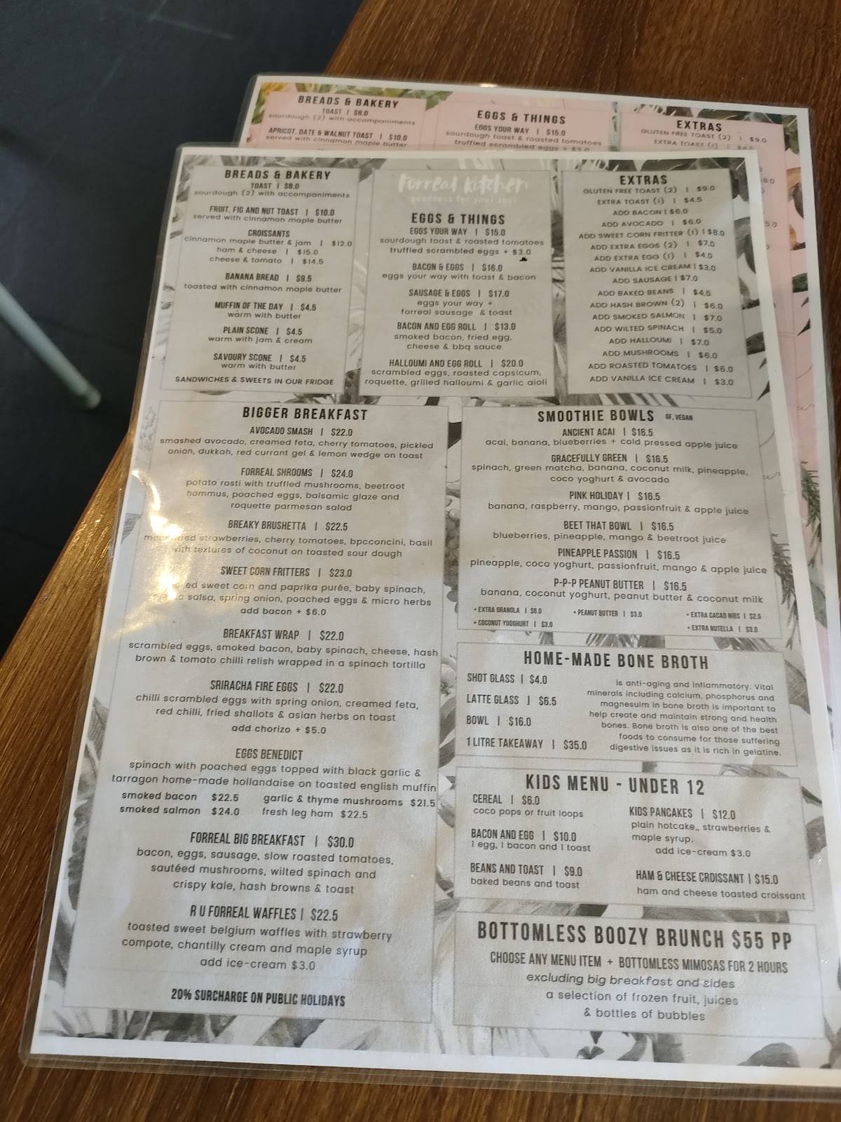 Menu at Forreal Kitchen cafe, Miami