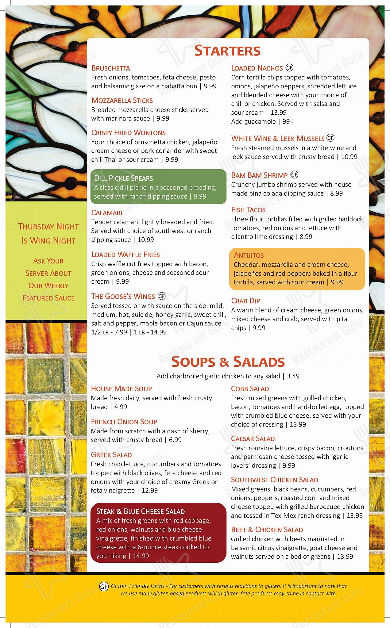 Menu at The Goose & Gridiron pub & bar, Merrickville-Wolford