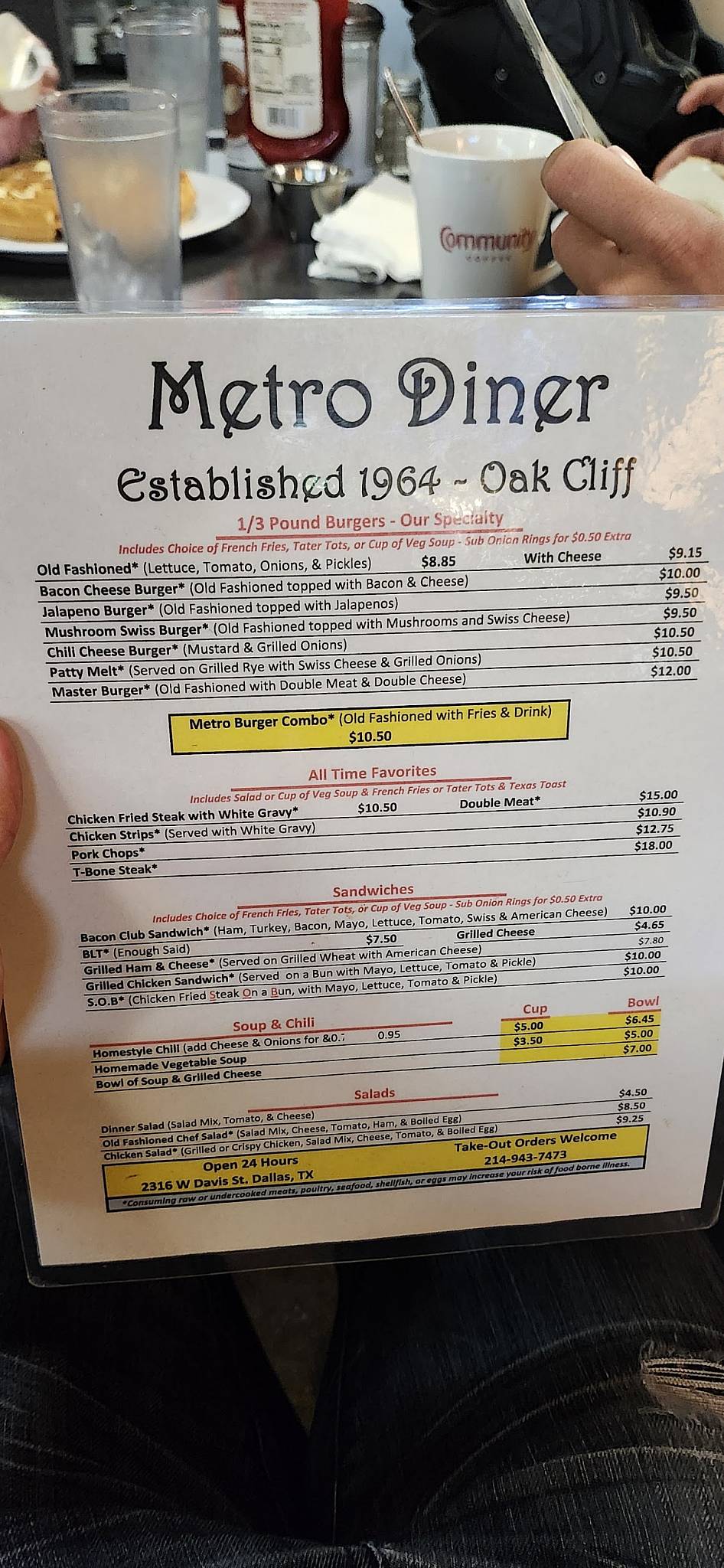 Menu at Metro Diner OC restaurant, Dallas, W Davis St