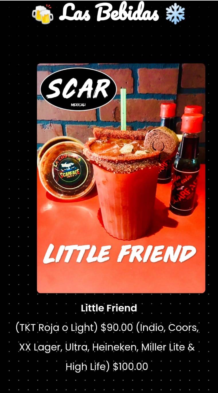 Carta de scarface sportbar, Mexicali