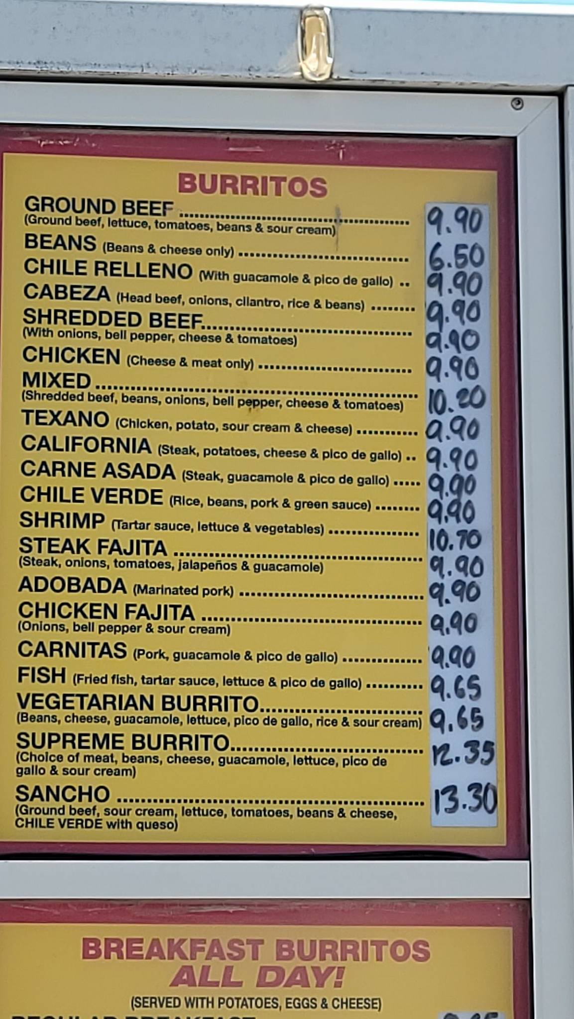 Menu at Mexican Taco Shop restaurant, Topeka, SW 10th Ave