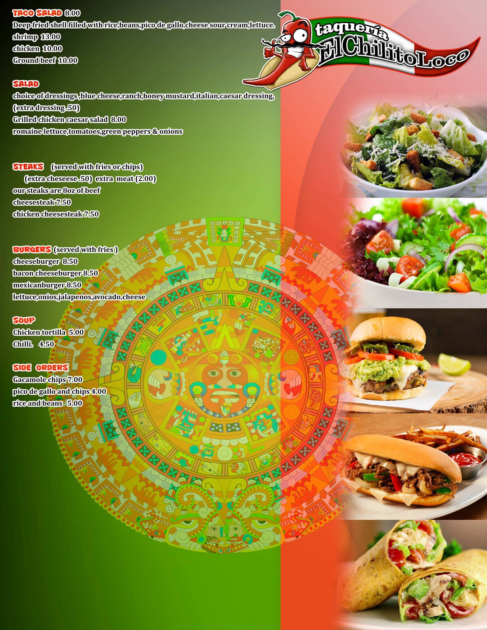 Menu at Mexican Taqueria Chilito Loco restaurant, Philadelphia