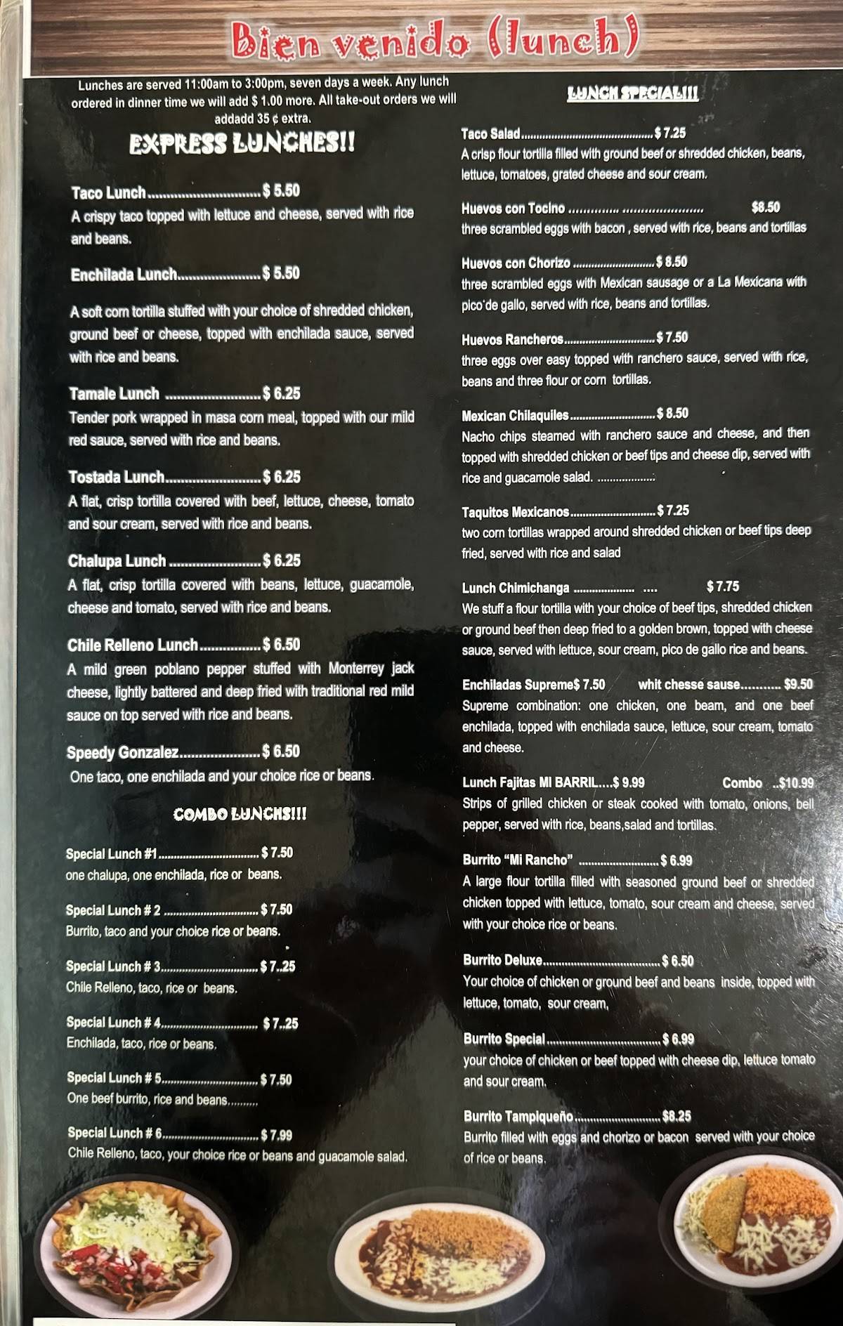 Menu at Mi Barril Mexican grill, Huntsville
