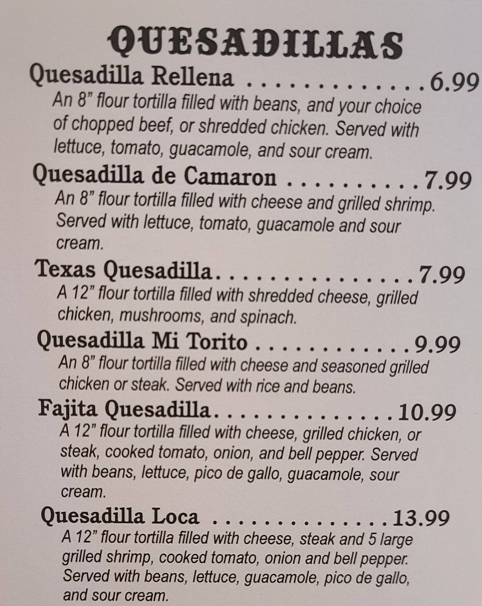 Menu at Mi Torito Carl Junction restaurant, Carl Junction