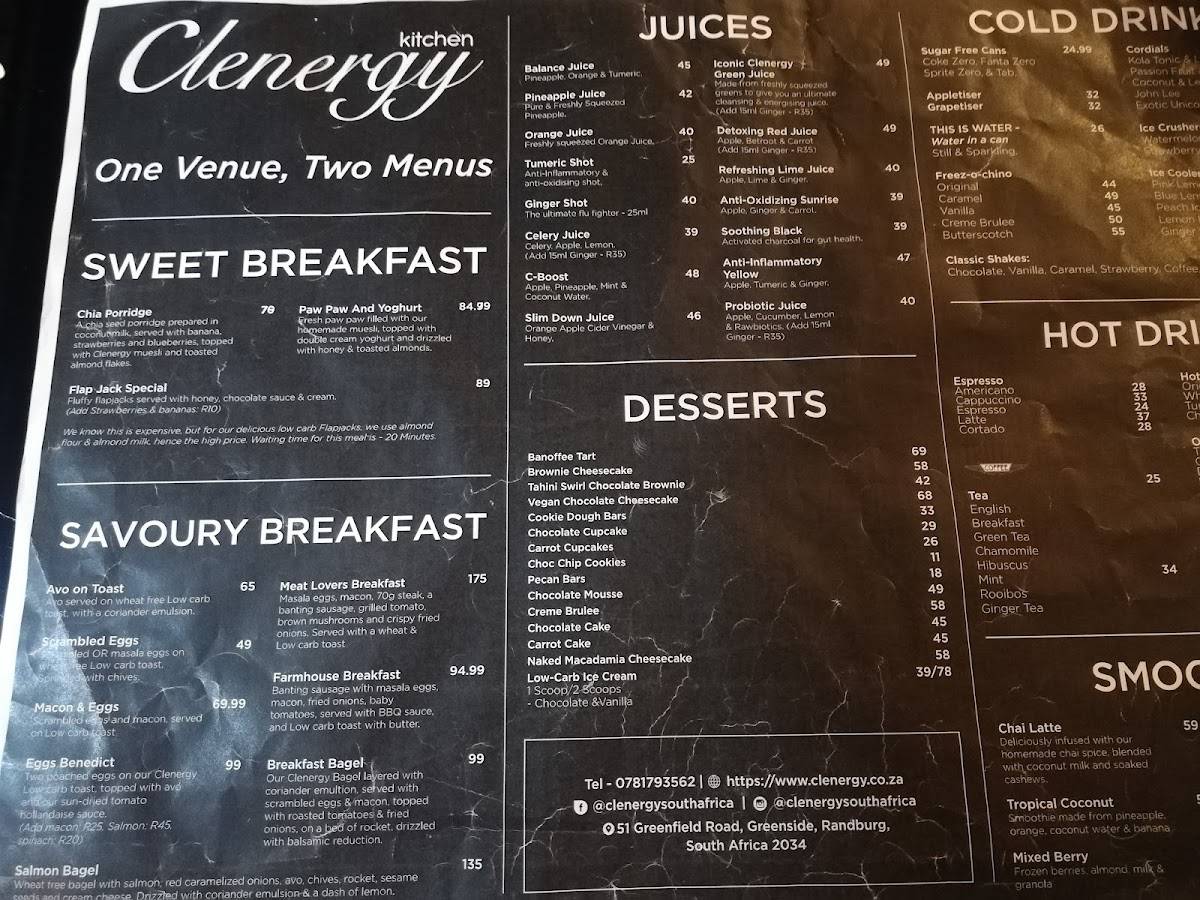 Menu at MiHa Melrose Arch restaurant, Johannesburg