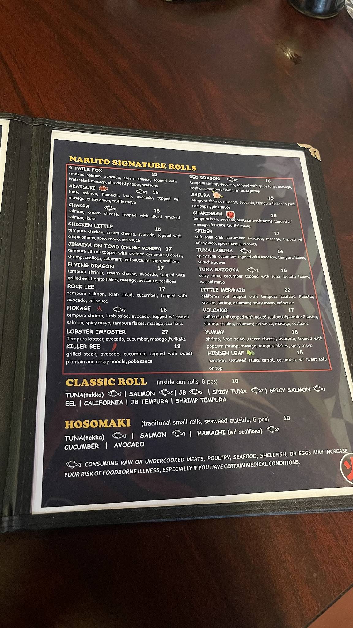 Menu at Naruto 88 Bistro restaurant, Miami