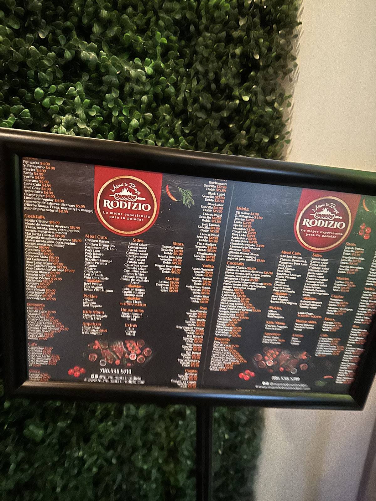 Menu at Miami to Brazil Rodizio steakhouse, Kendall West