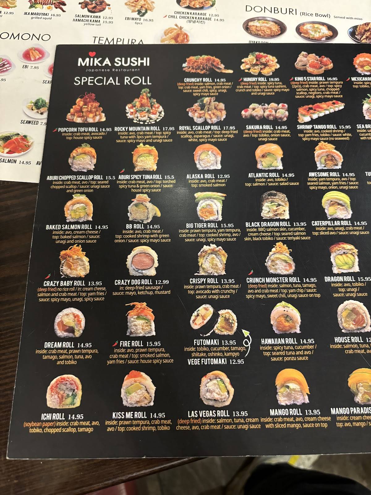 Mika sushi menu store