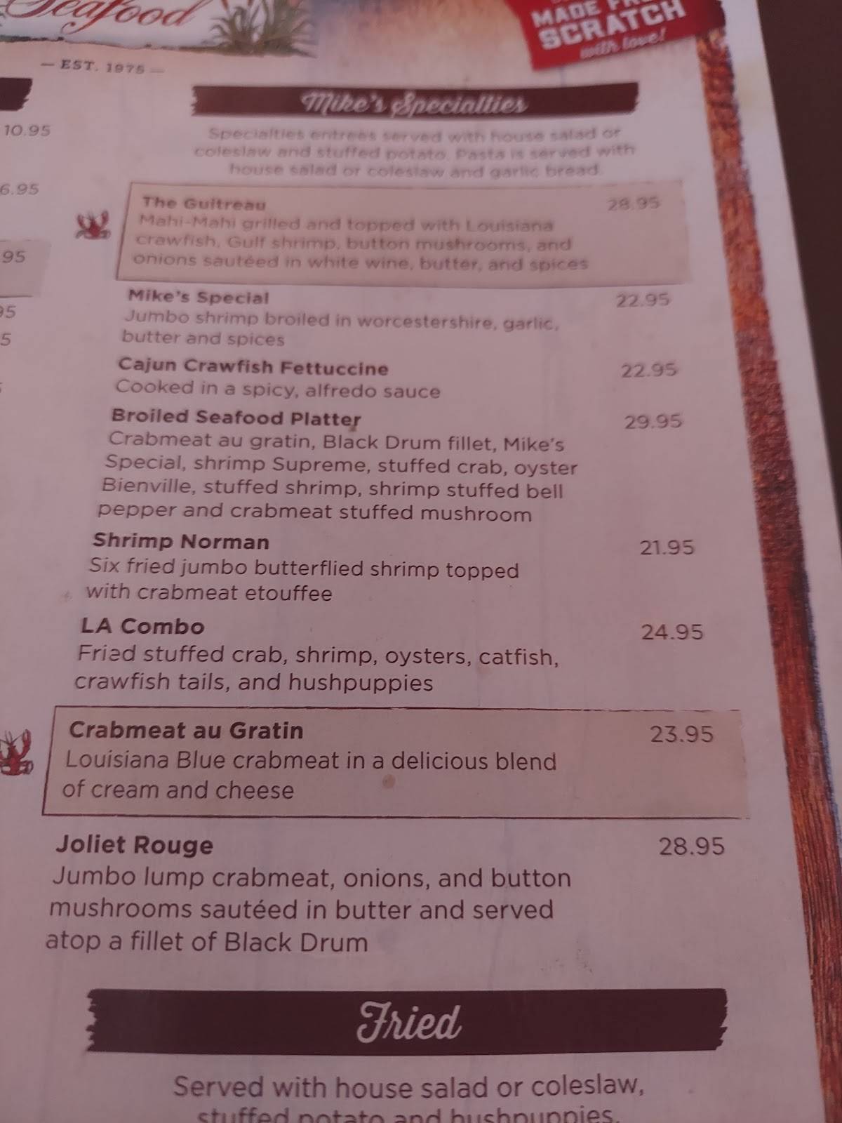 Menu at Mike Anderson's - Gonzales restaurant, Gonzales