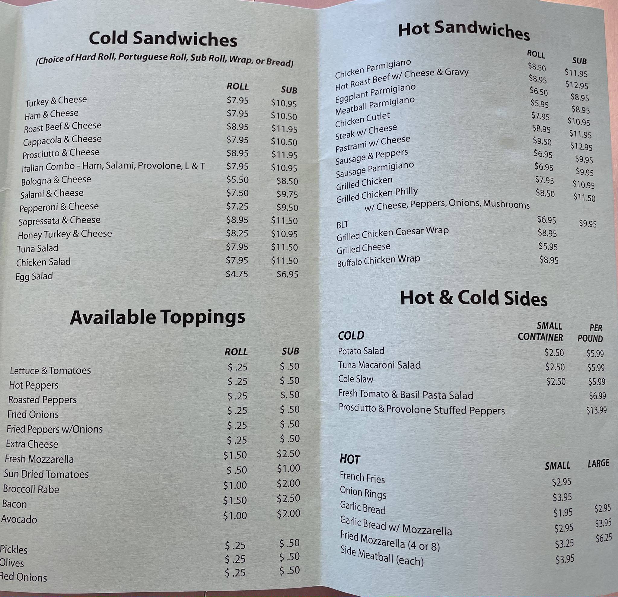Menu at Mike's Italian Deli & Grill restaurant, Milford