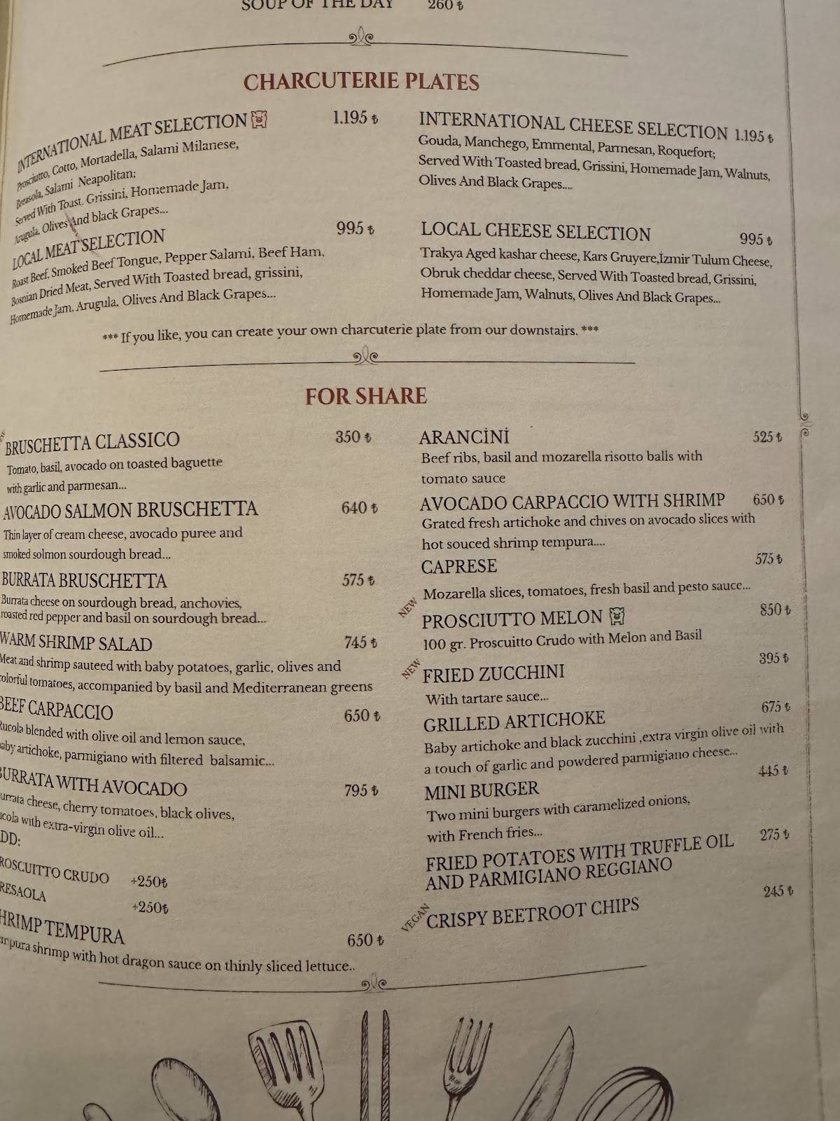 Menu at Milano Gourmet, Istanbul, Teşvikiye Şakayıklı Sokak Çınar ...