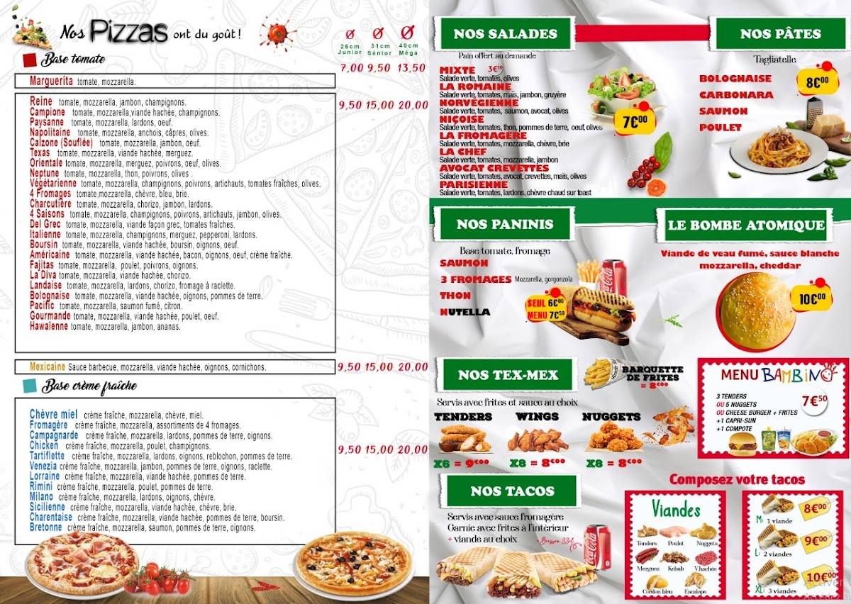 Menu au Milano pizza restaurant, Linas