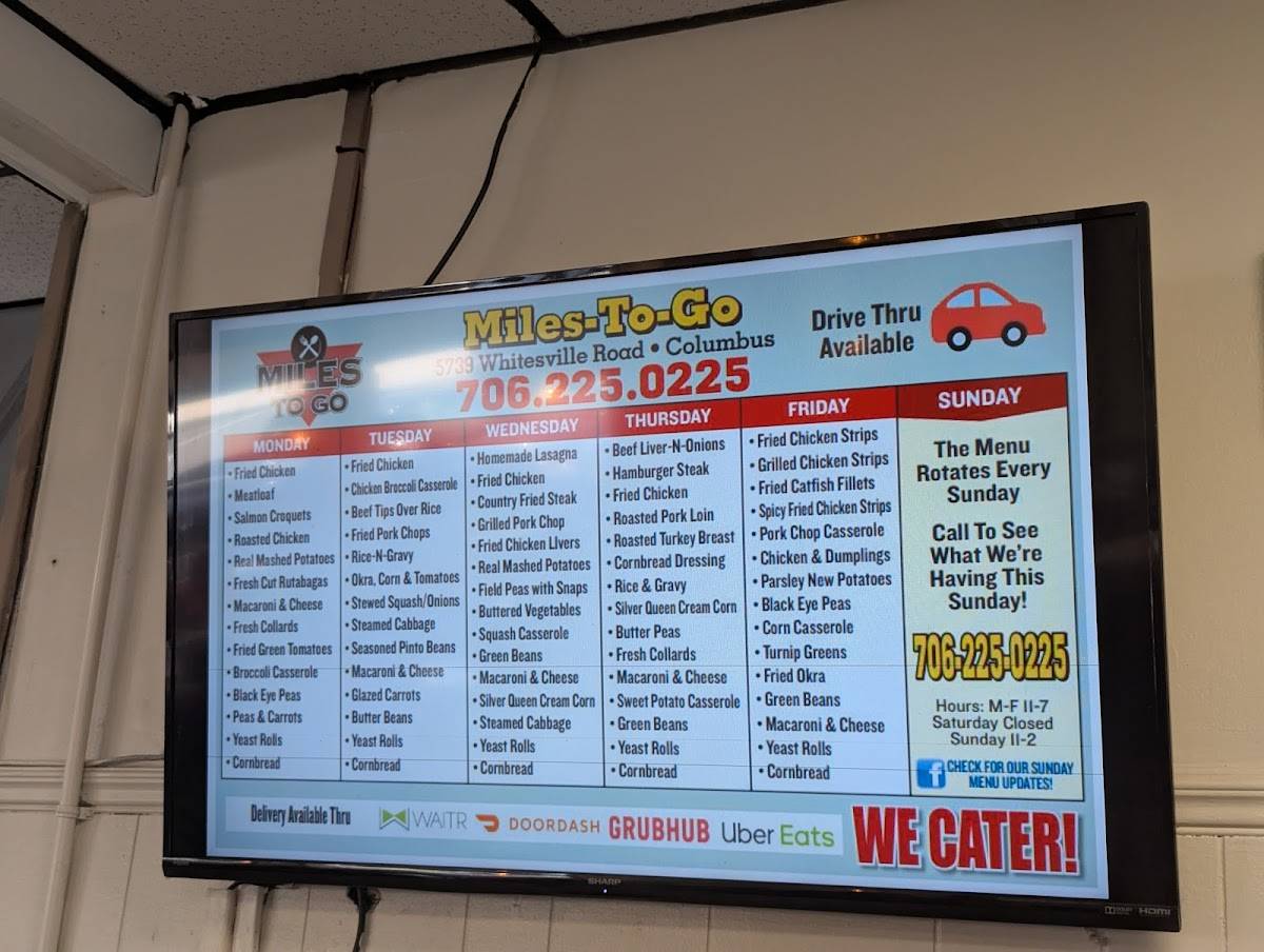 Menu at Miles to Go Whitesville restaurant, Columbus, Whitesville Rd