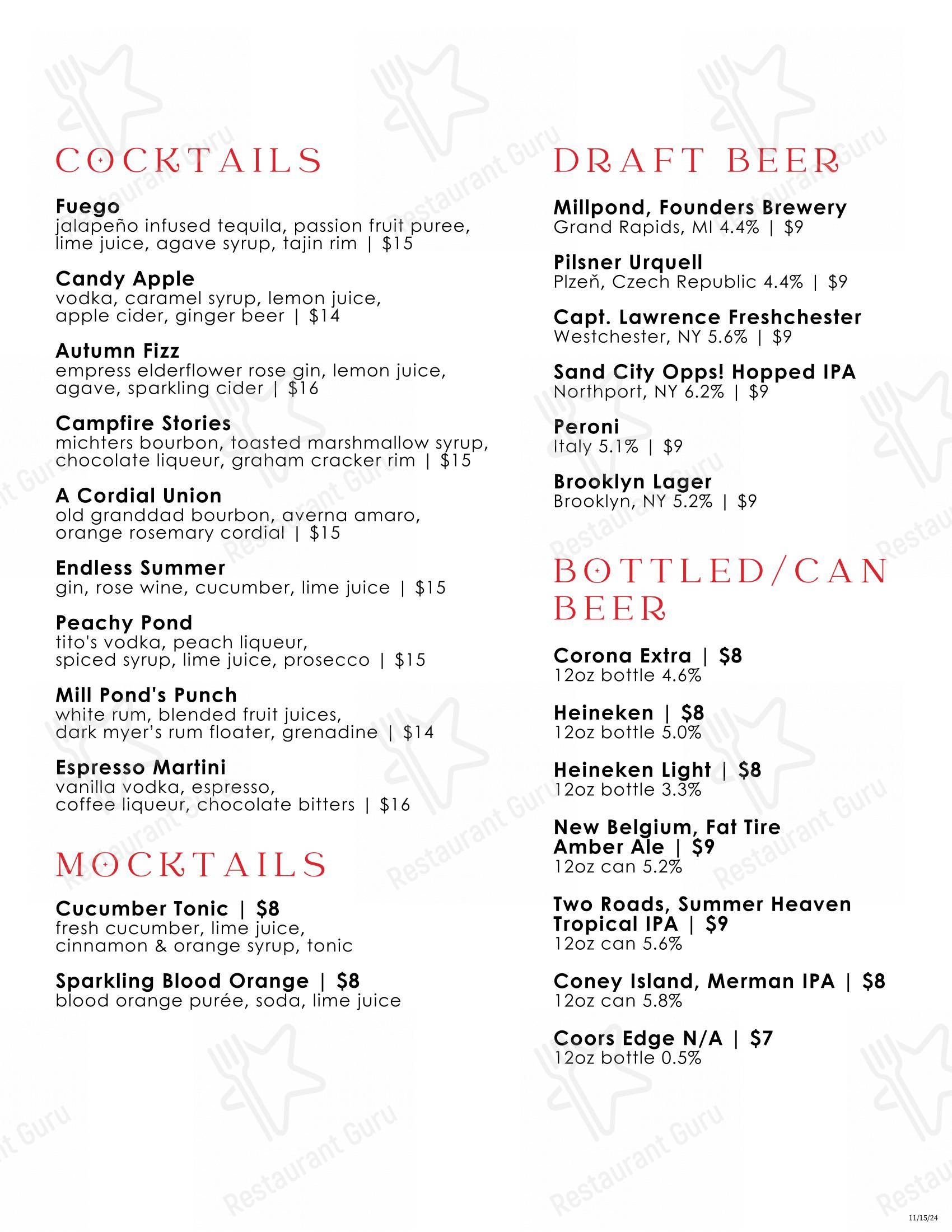 Menu at Mill Pond Steak & Seafood steakhouse, Centerport