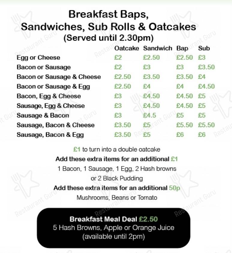 Menu at Mill St Kitchen cafe, Leek