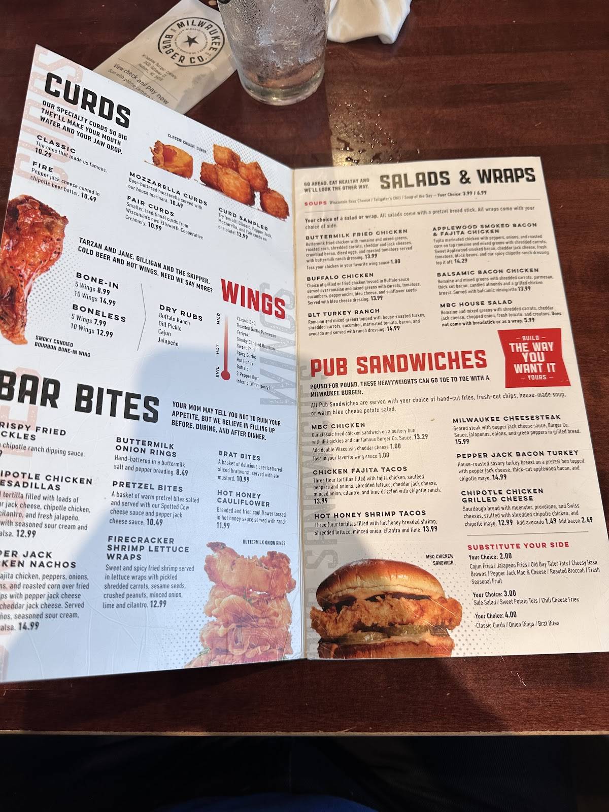 Menu at Milwaukee Burger Company restaurant, Hudson
