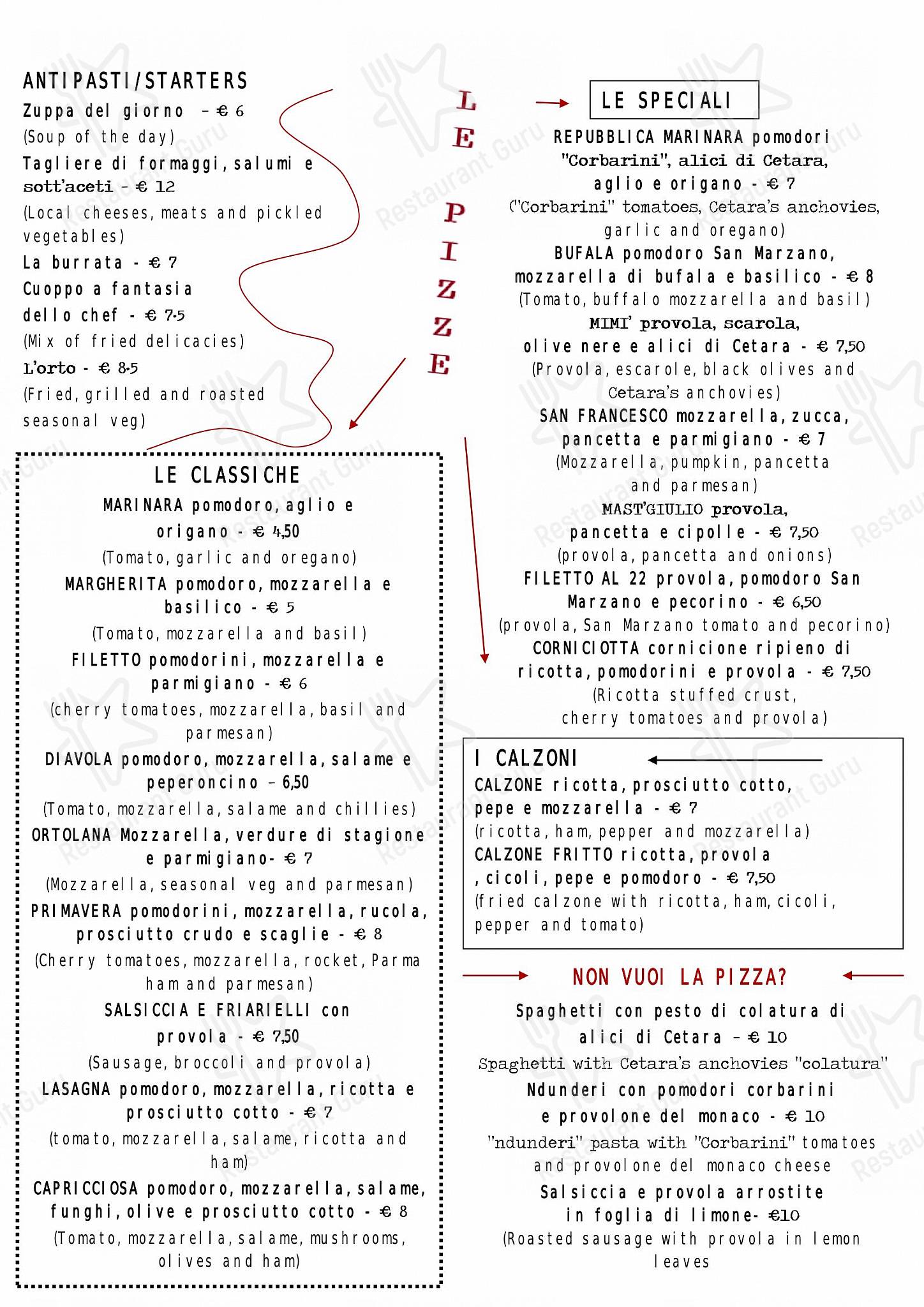 Menu at Mimí Pizzeria&Cucina, Ravello