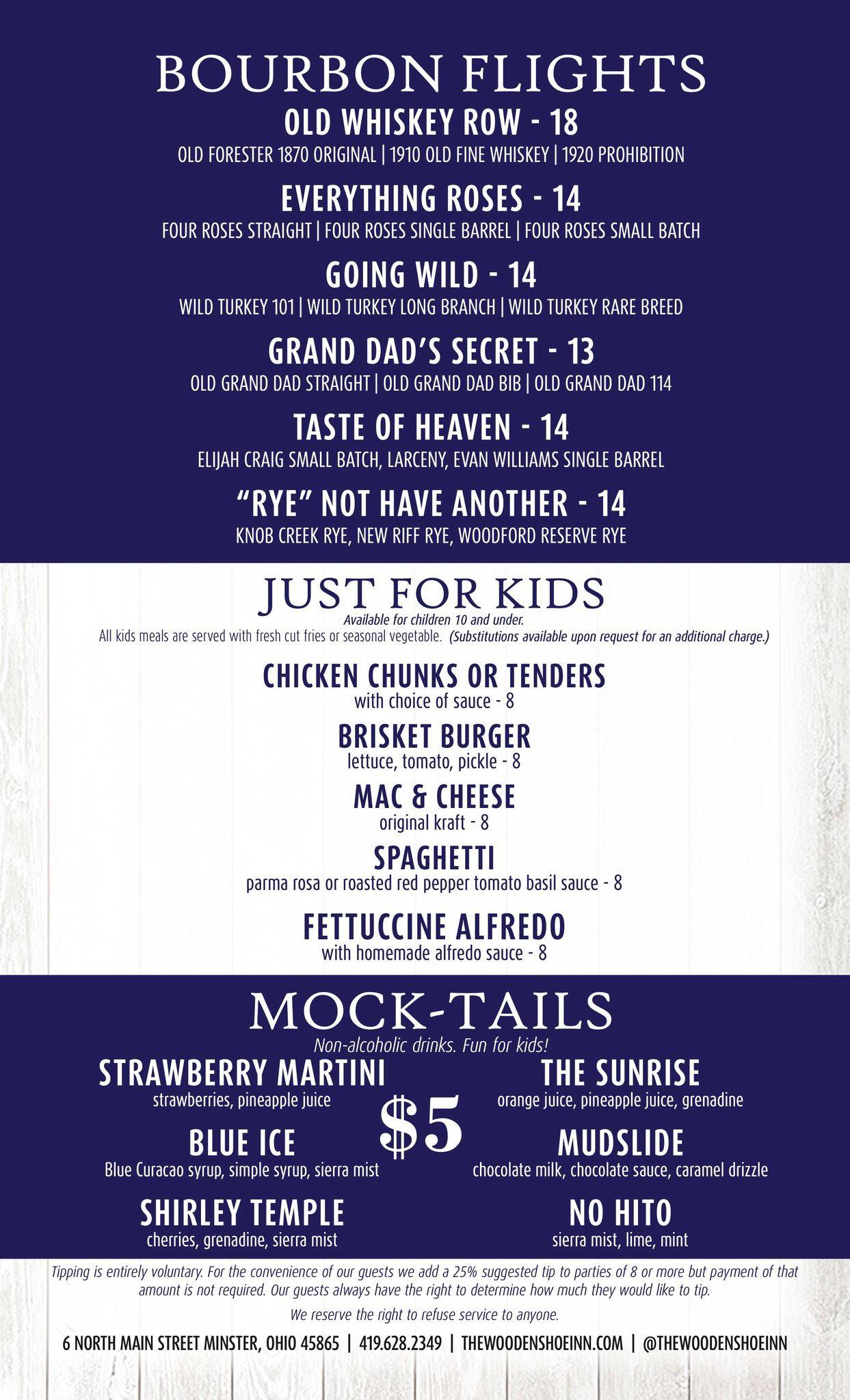 Menu at The Wooden Shoe Inn restaurant, Minster