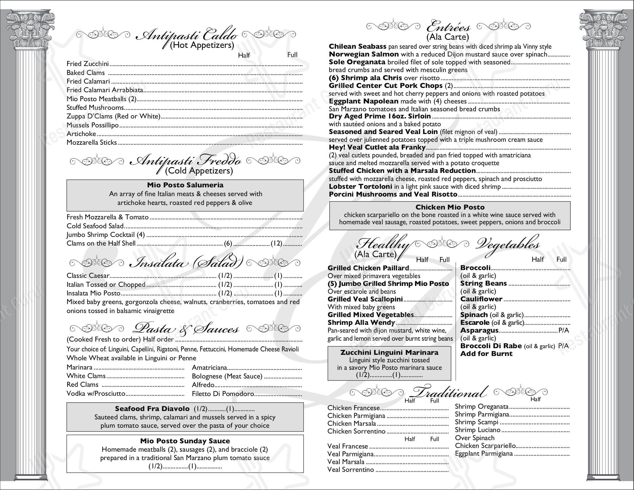 Menu at Mio Posto Merrick restaurant, Merrick