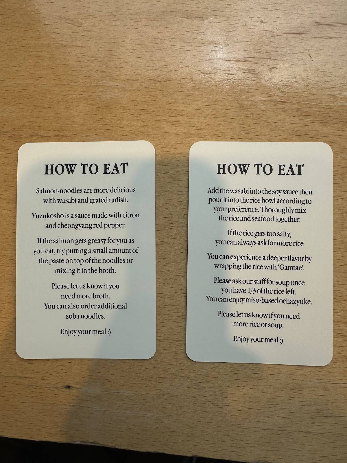 Menu at Mibbedong restaurant, Seoul