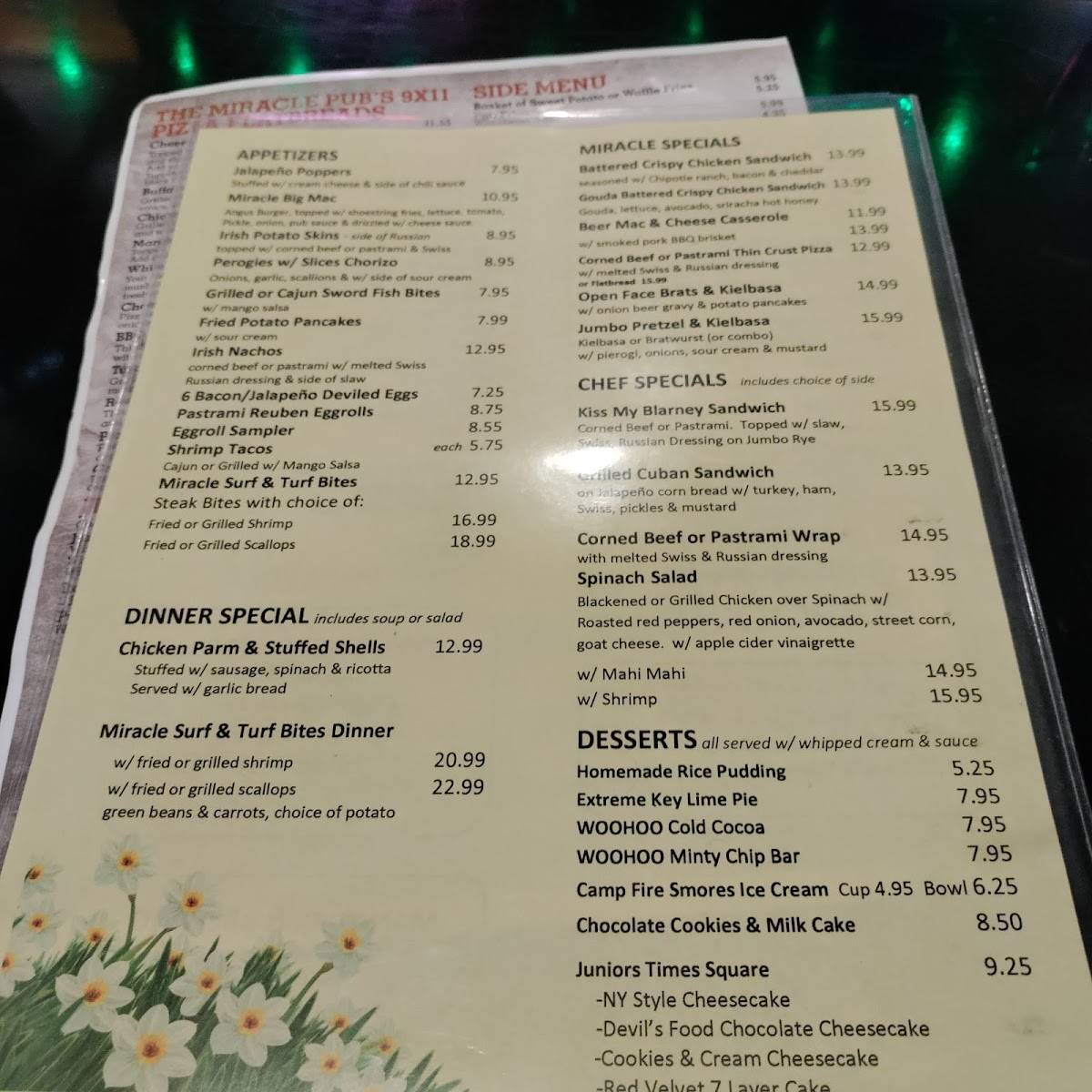 Menu at Miracle Pub, Toms River