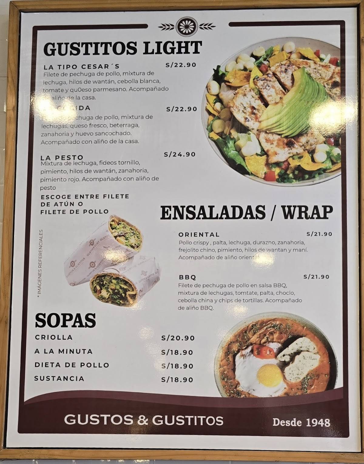 Carta del restaurante Gustos & Gustitos, Lima, Av. Petit Thouars 3399