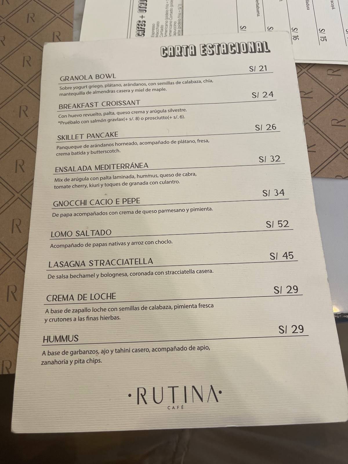Carta de Rutina Café, Miraflores