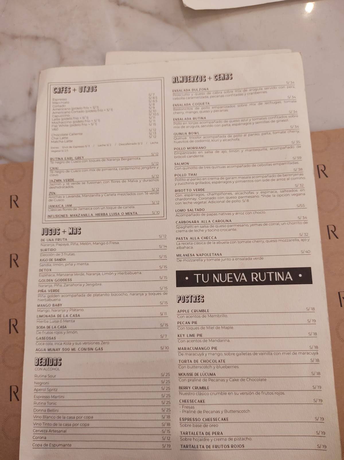 Carta de Rutina Café, Miraflores