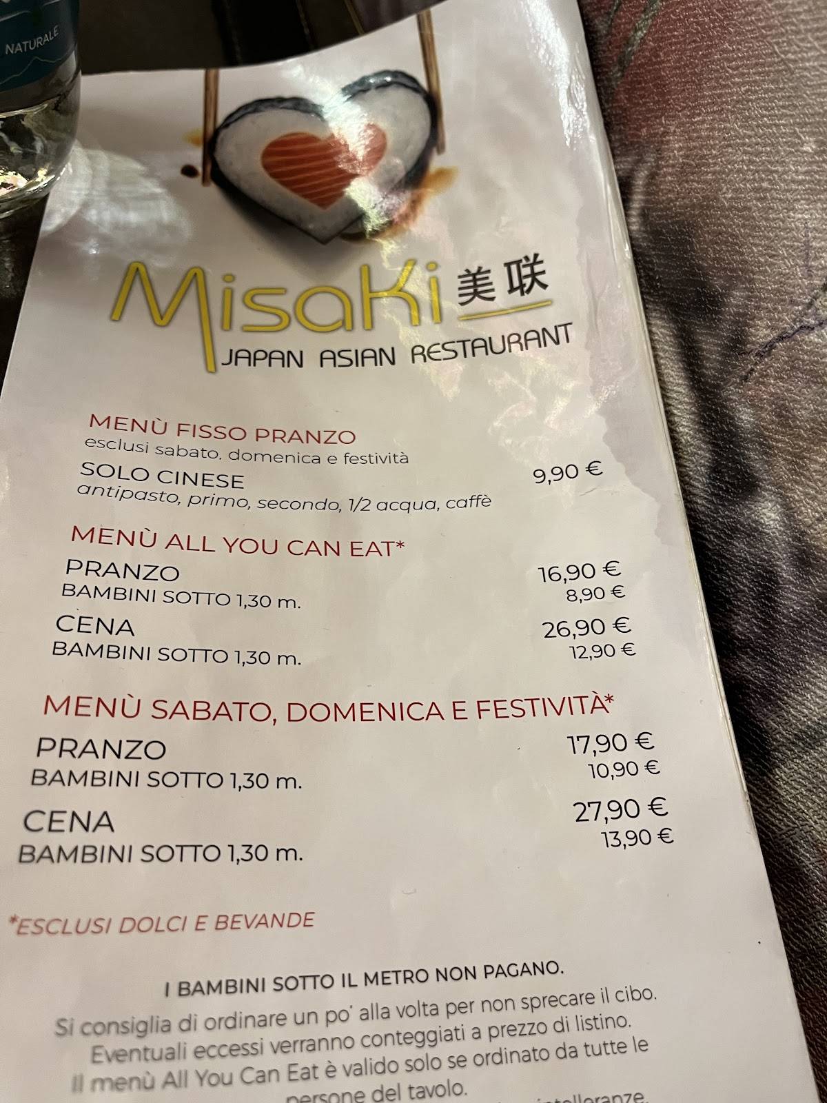 Menu at Misaki restaurant, Cavazzona