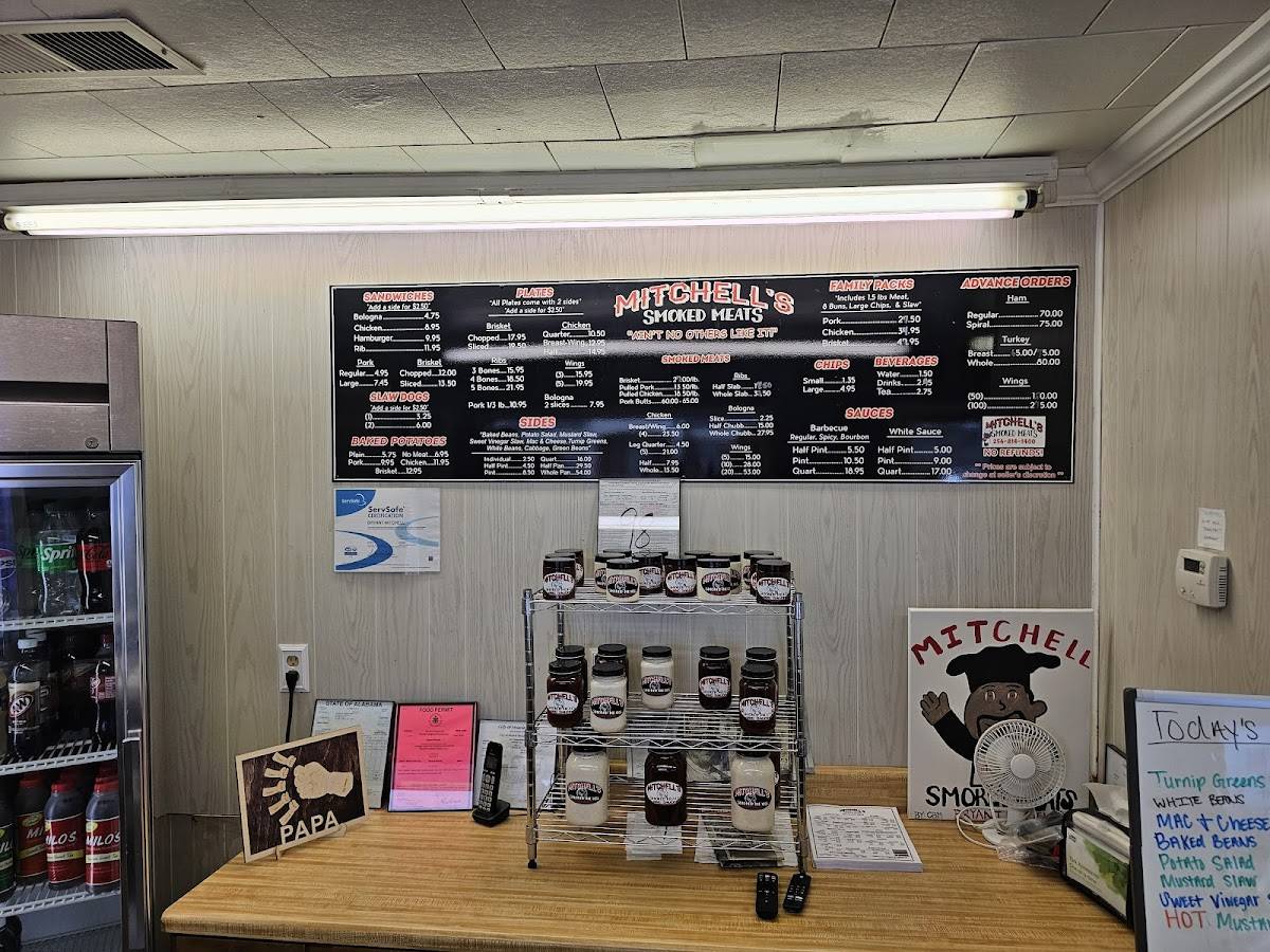 Menu at Mitchell’s Smoked Meats BBQ, Muscle Shoals
