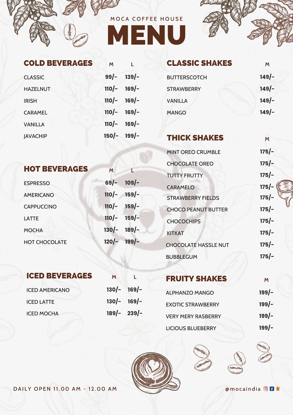 Menu at Moca Coffee House, Delhi