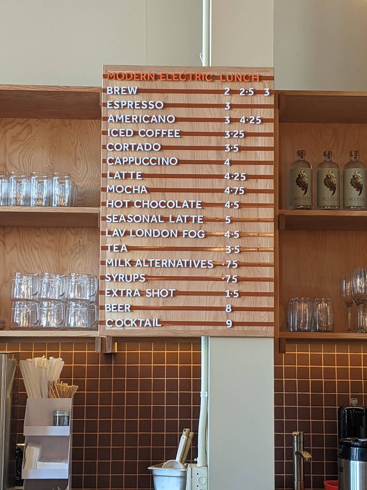 Menu au Modern Electric Lunch café, Winnipeg