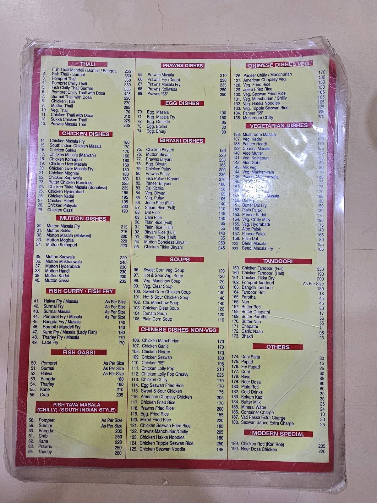 Menu at Modern Lunch Home, Mumbai, 110, Habib Building, Charni Road ...