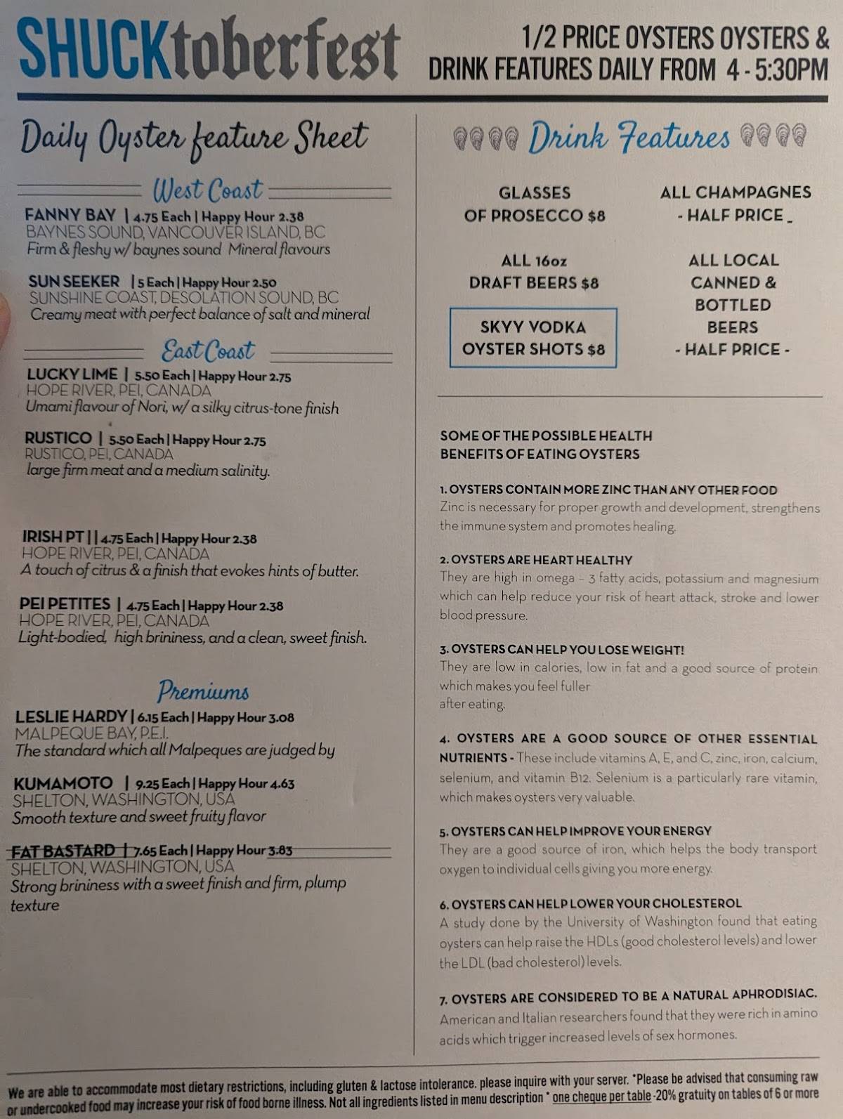 Menu at Modern Ocean pub & bar, Calgary, Southport Rd SW