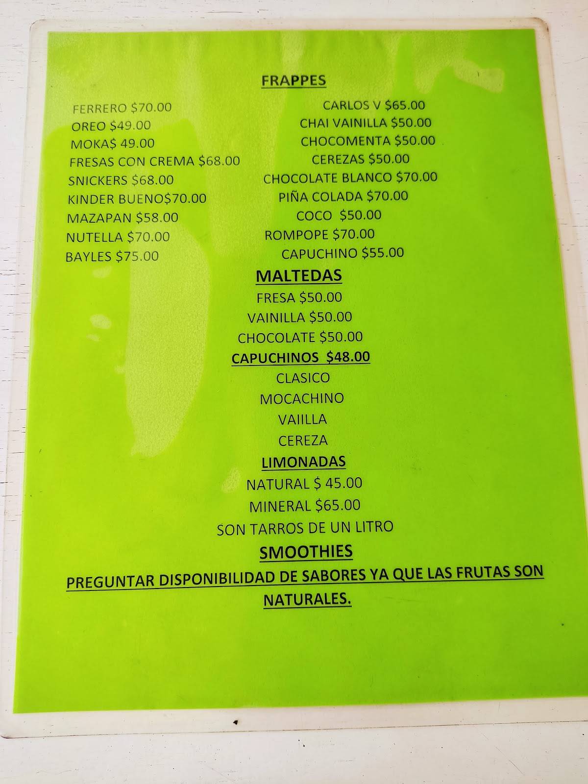 Carta de Moka café, Tamazunchale