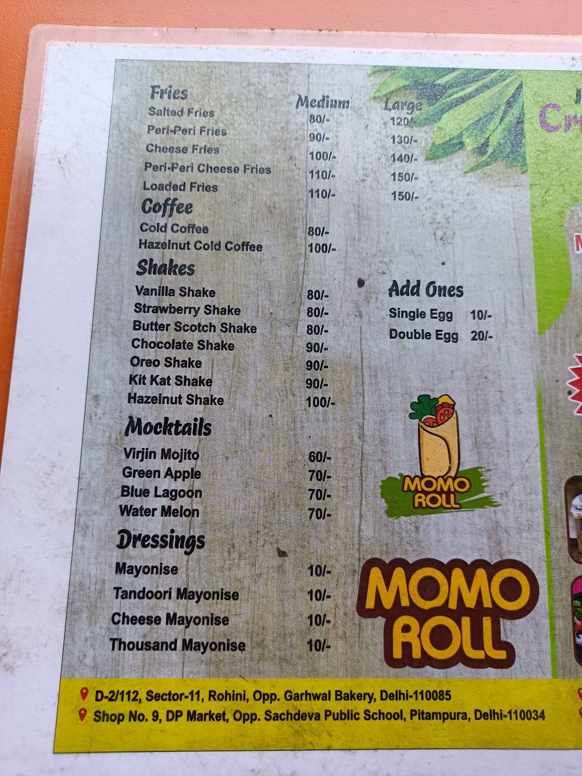 Menu at Momo Roll, Delhi
