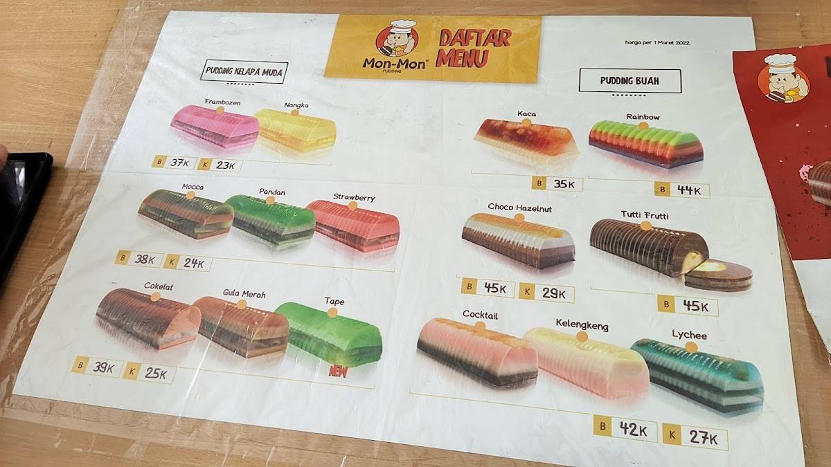 Menu at Mon-Mon Pudding desserts, Surabaya, Jl. Ngagel Madya VI No.11